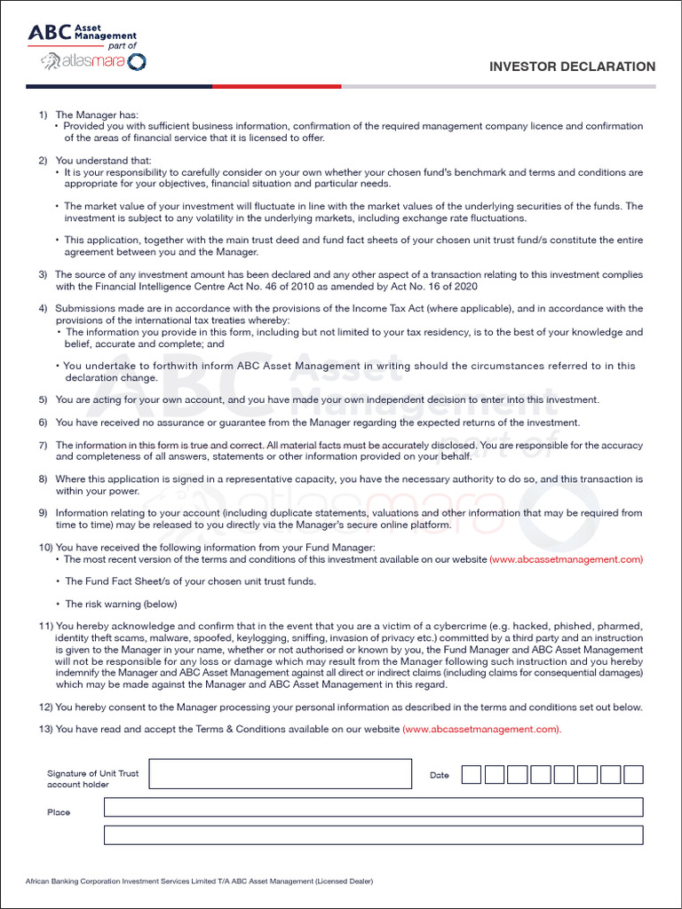 ABC - Investor Declaration - Form | PDF | Investing | Market Value