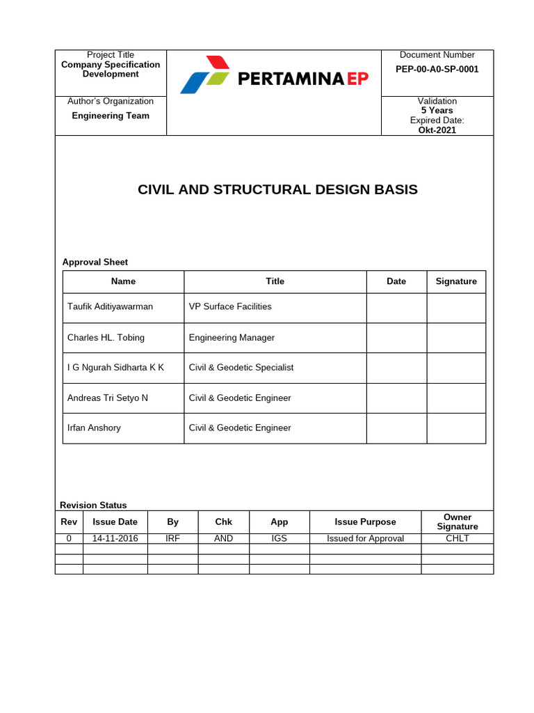 Pep-00-A0-Sp-0001 Civil and Structural Design Basis | PDF | Structural ...