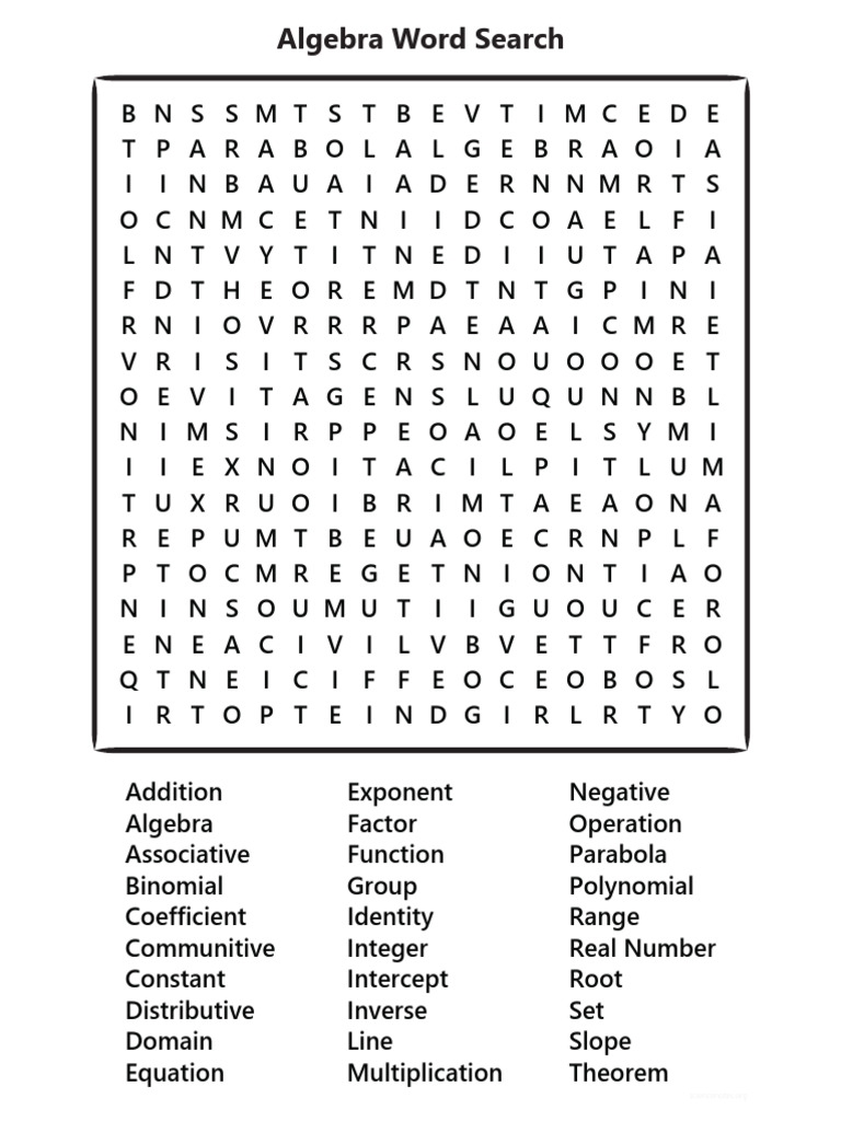 Algebra Word Search | PDF