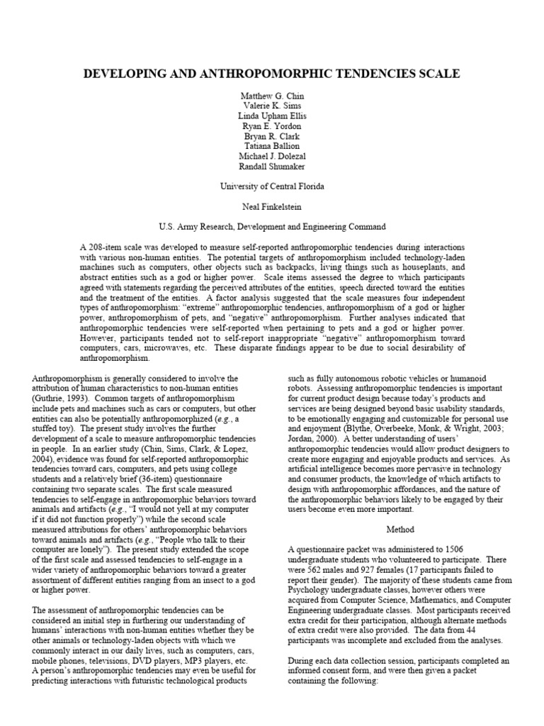 Chin Et Al 2005 Developing and Anthropomorphic Tendencies Scale | PDF ...