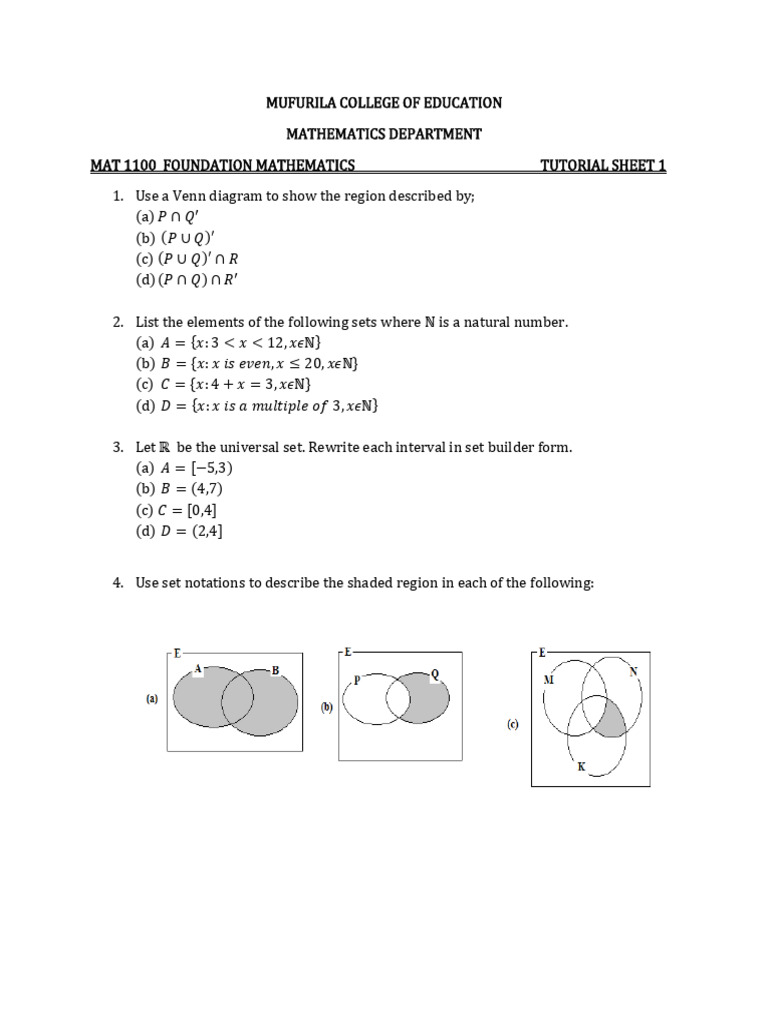 Mat 1100 Tutorial Sheet 1 | PDF | Mathematical Concepts | Mathematics