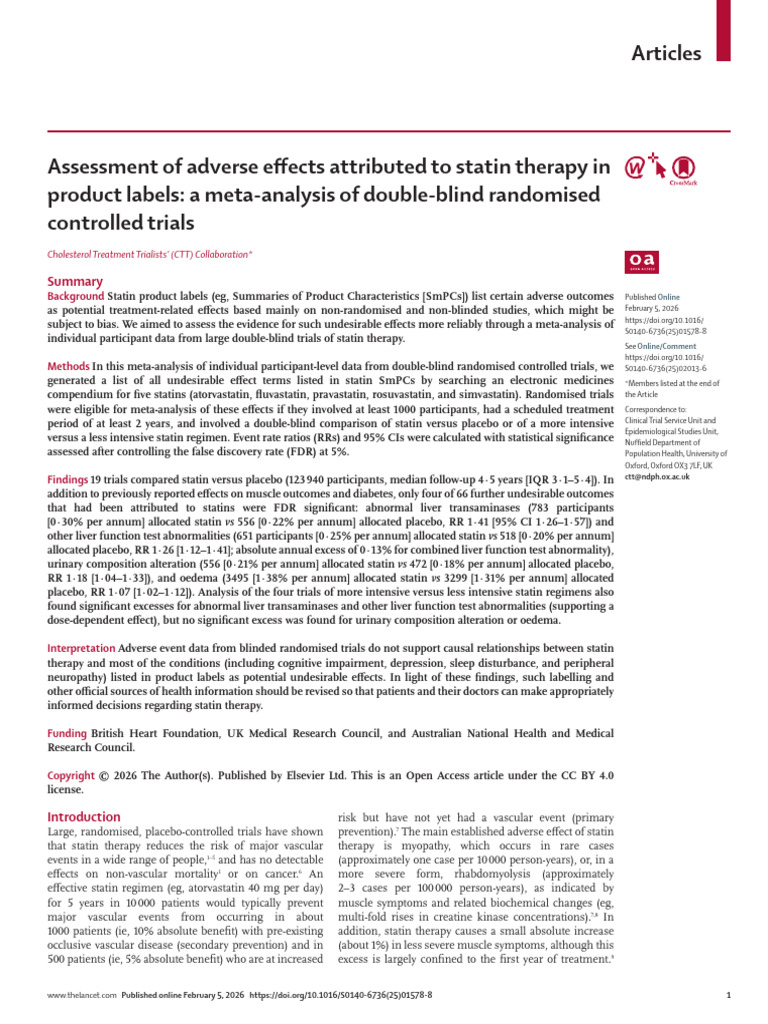 Assessment of Adverse Effects Attributed To Statin Therapy in Product ...