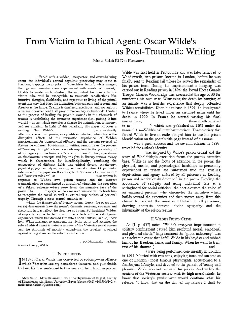 From Victim To Ethical Agent - Oscar Wilde - S The Ballad of Reading ...