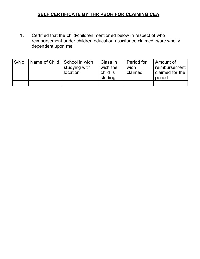 Self Certificate for CEA Claim | PDF | Law | Wellness