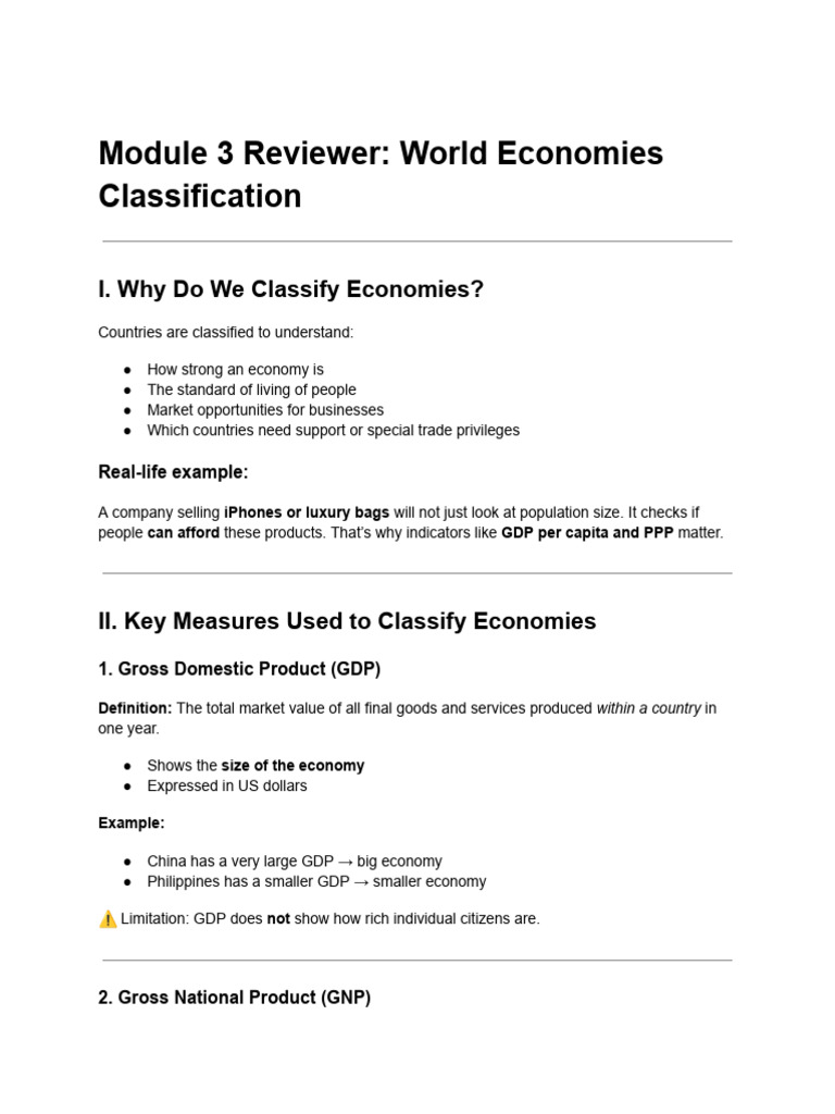Module 3 Reviewer - World Economies Classification | PDF | Cost Of ...