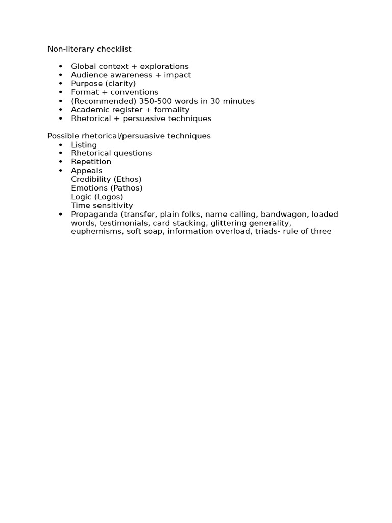 Non-Literary Writing Checklist | PDF