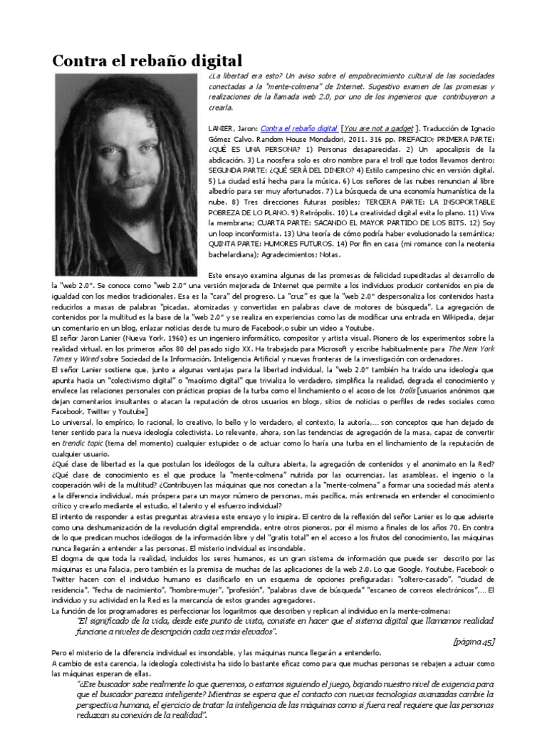 Jaron Lanier - Contra El Rebaño Digital | PDF | Computación en la nube ... Jaron Lanier - Contra El Rebaño Digital | PDF | Computación en la nube ...
