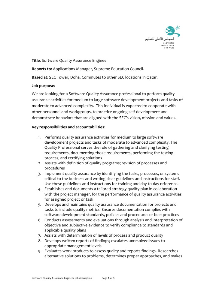 Software QA Engineer Job Overview | PDF | Quality Assurance | Software ...