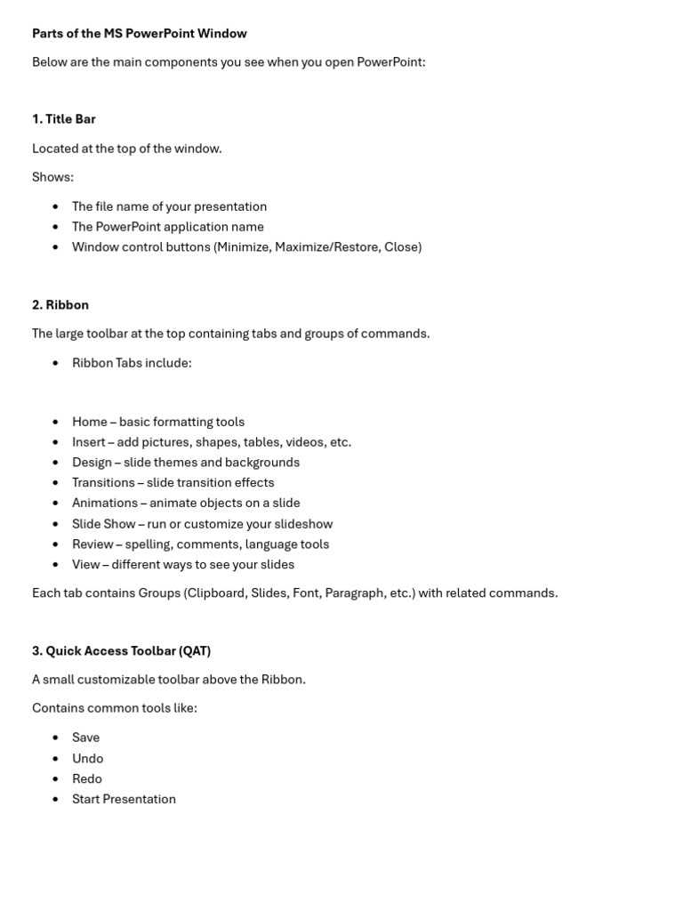 Parts of The MS PowerPoint Window | PDF