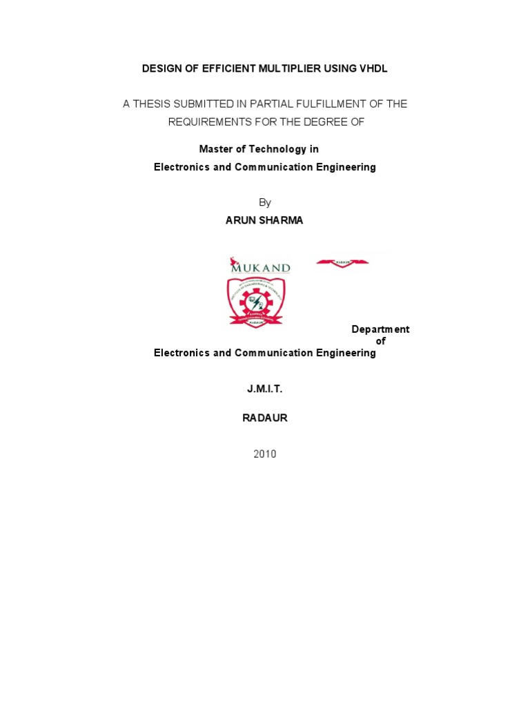 Design of Efficient Multiplier Using VHDL | PDF | Digital Signal Processor | Multiplication