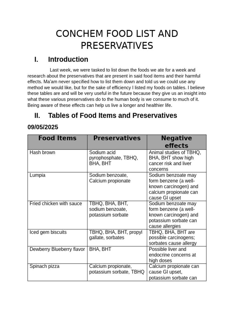 Conchem Food List and Preservatives | PDF | Nitrite | Sodium