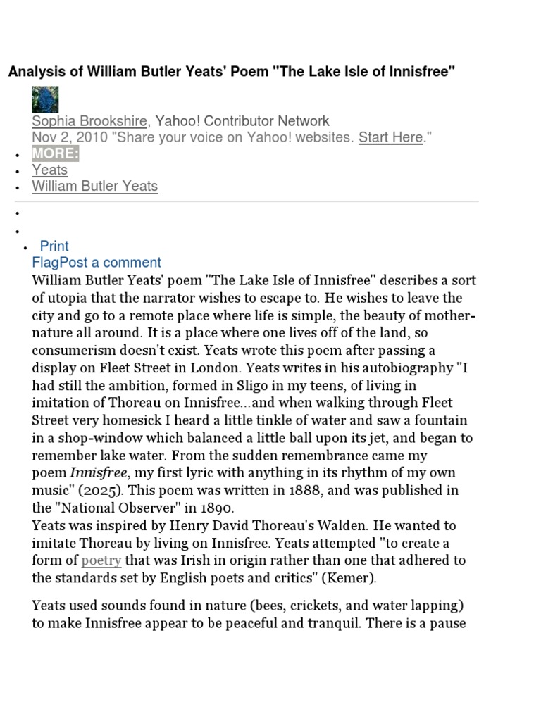 Analysis of William Butler Yeats | PDF | Poetry