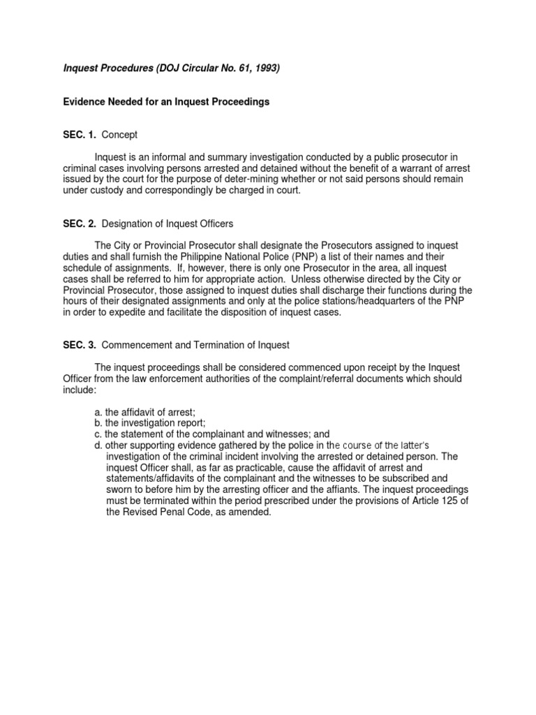 Inquest Procedures | PDF | Arrest | Prosecutor