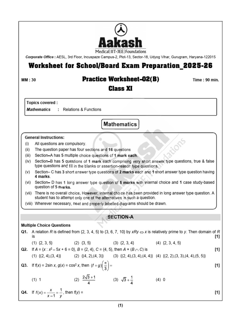 Mathematics XIth Relations & Functions | PDF | Function (Mathematics ...