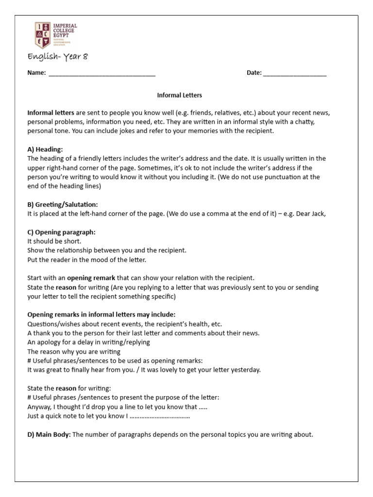 Informal Letter Writing | PDF