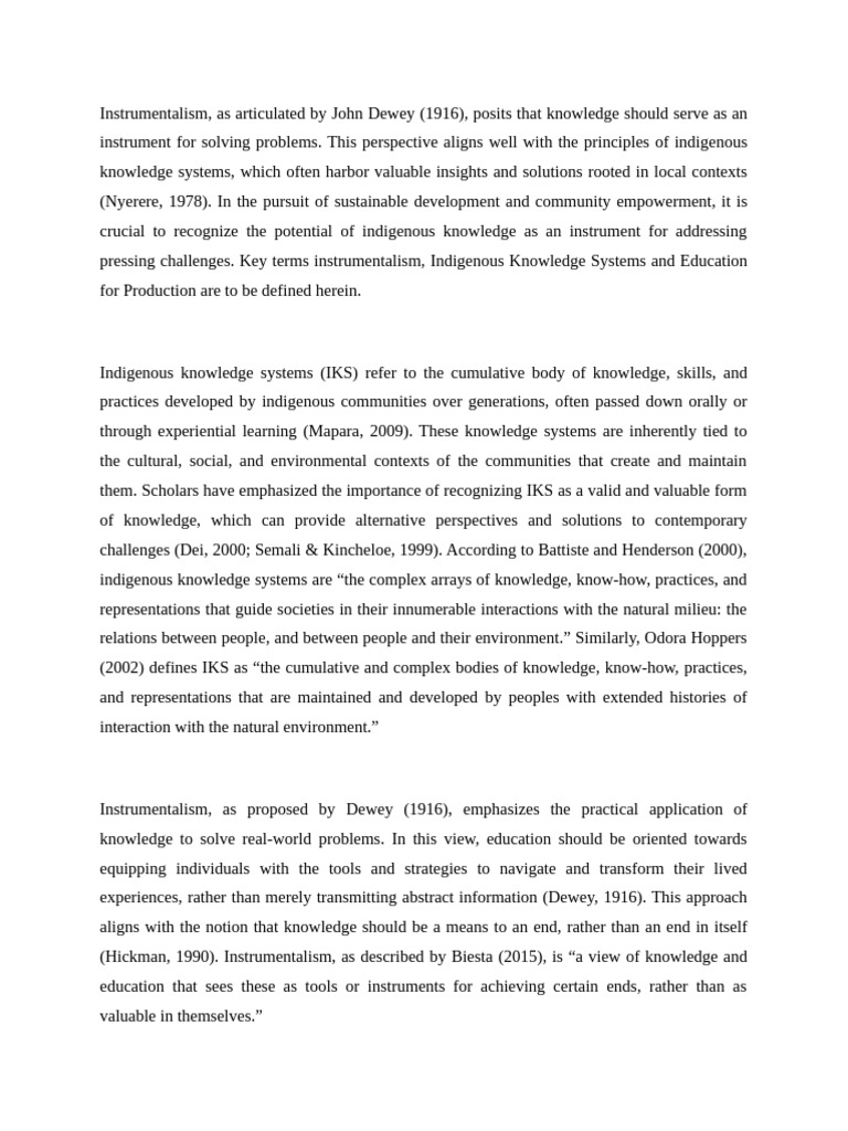 Instrumentalism and IKS Assignment | PDF | Knowledge | Sustainability