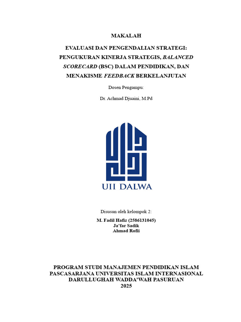 Evaluasi Dan Pengendalian Strategi Pengukuran Kinerja Strategis ...