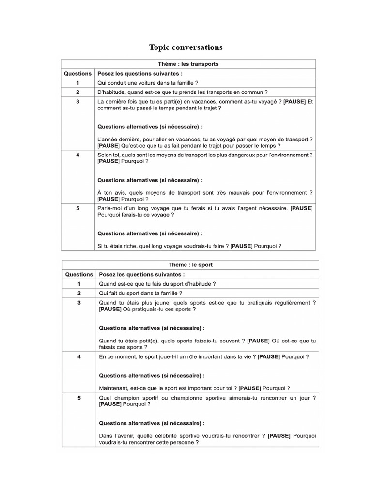 Grade 8-French-Topic Conversations | PDF
