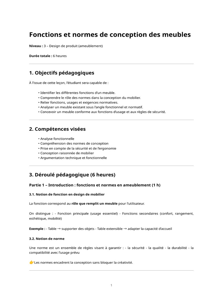 Leçon - Fonctions Et Normes de Conception Des Meubles | PDF | Meubles ...