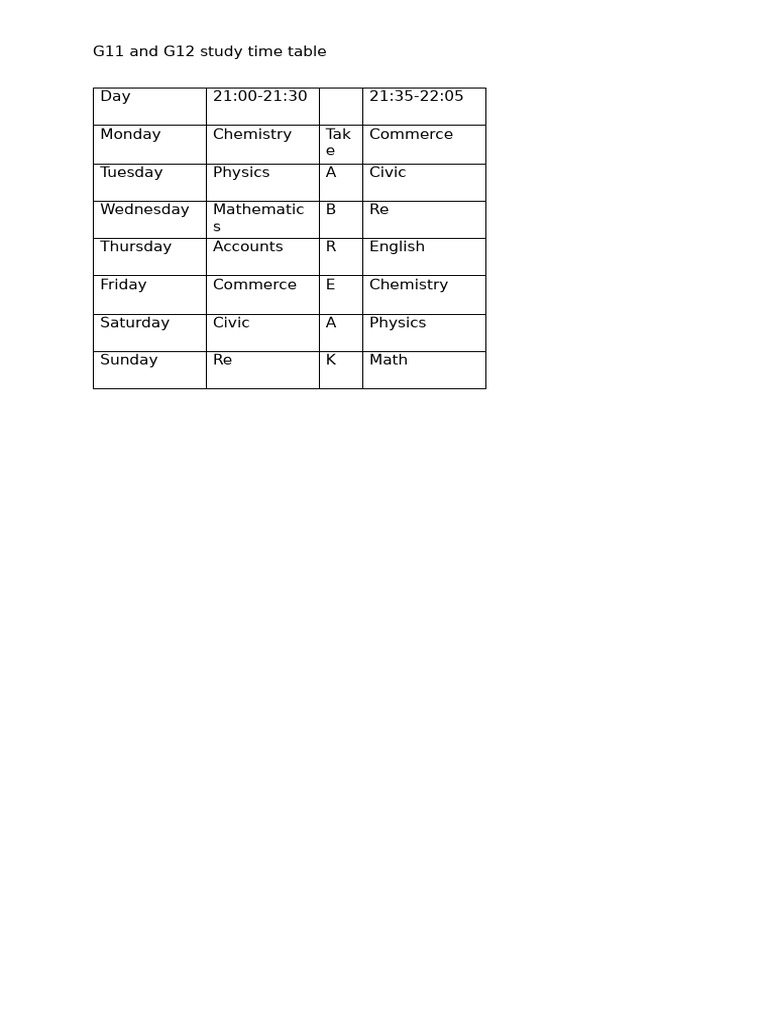 Time Table | PDF