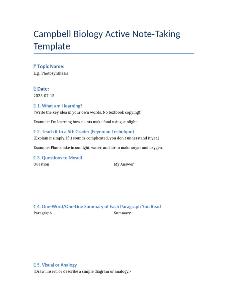 Campbell Biology Active Note Template | PDF