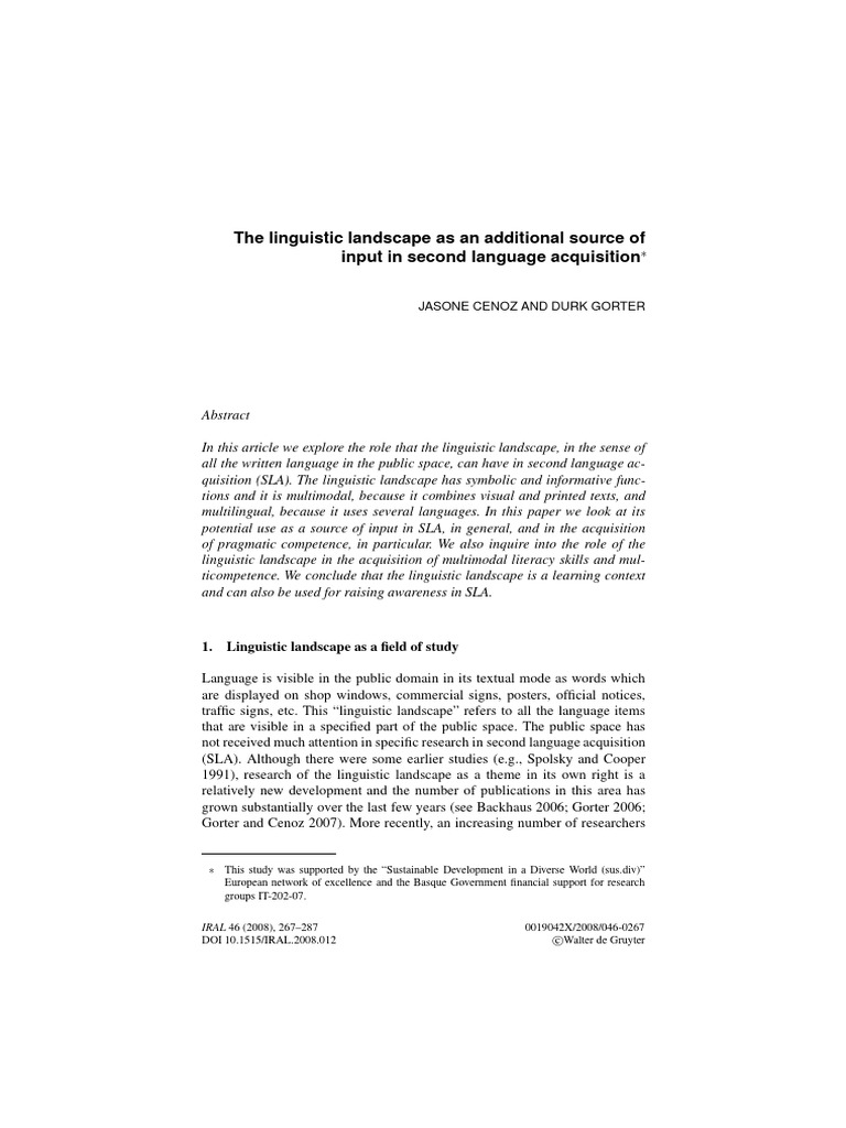 The Linguistic Landscape As An Additional Source | PDF | Second ...