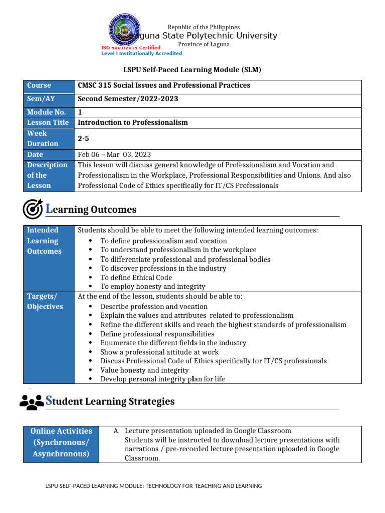 ISLES LSPU Sample Module in CMSC Module 1 | PDF | Software Engineering ...