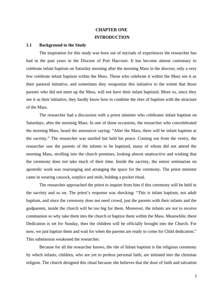 Chapter 1 For Submission | PDF | Baptism | Mass (Liturgy)