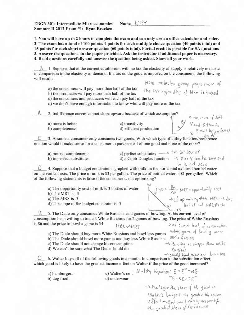 Intermediate Microeconomics Exam 1 | PDF