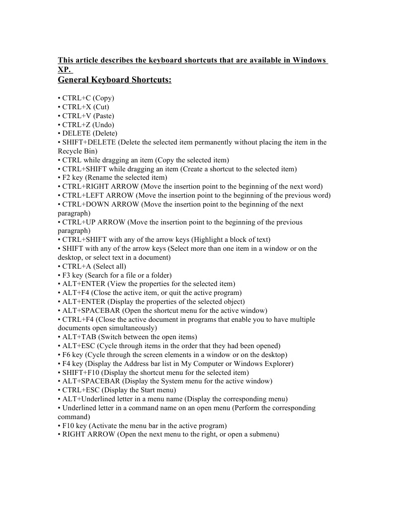 General Keyboard Shortcuts:: This Article Describes The Keyboard ...