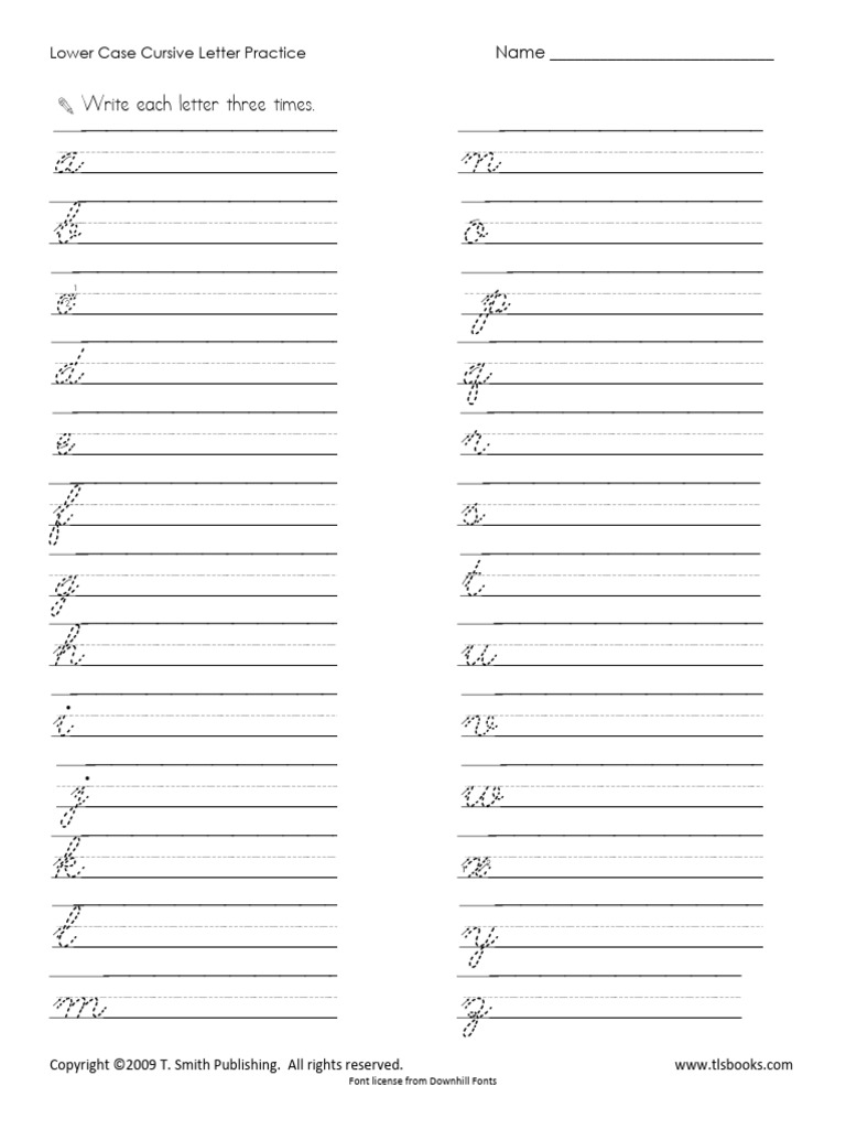 Lower Case Cursive Letter Practice | PDF | Writing | Text