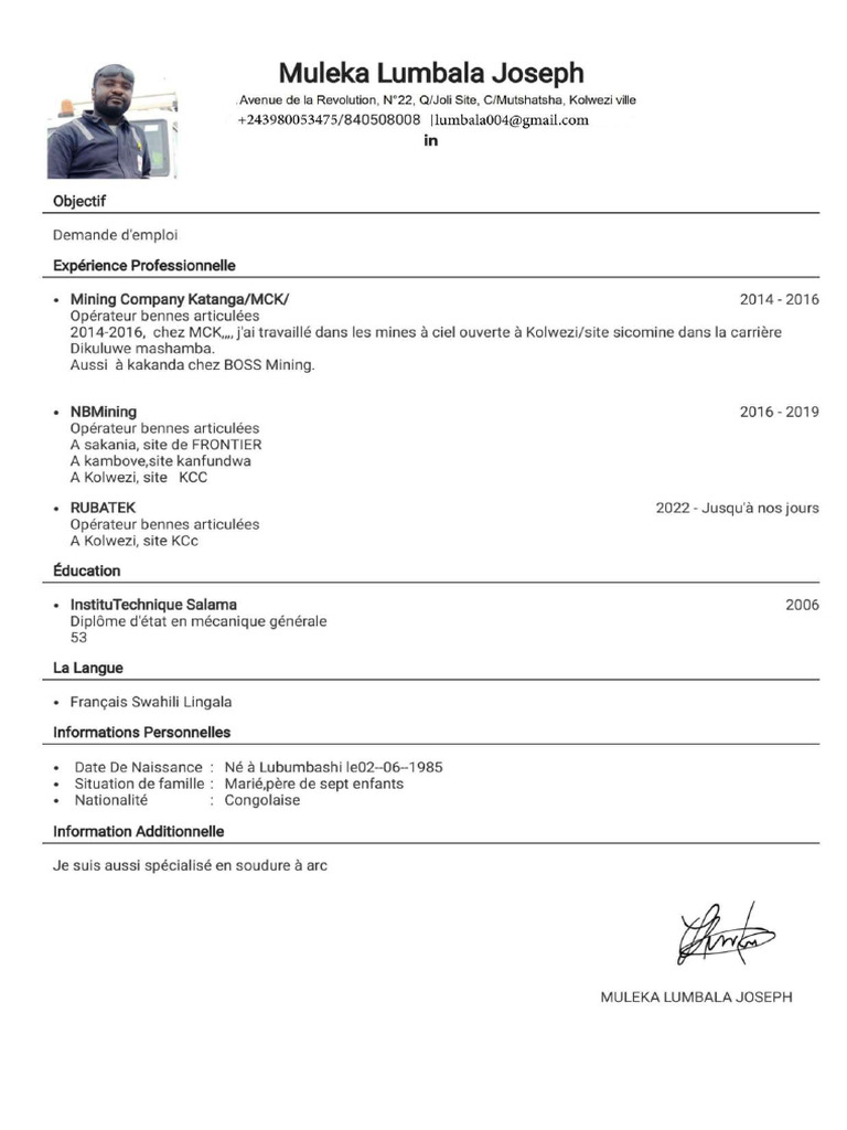CV MR Lumbala | PDF