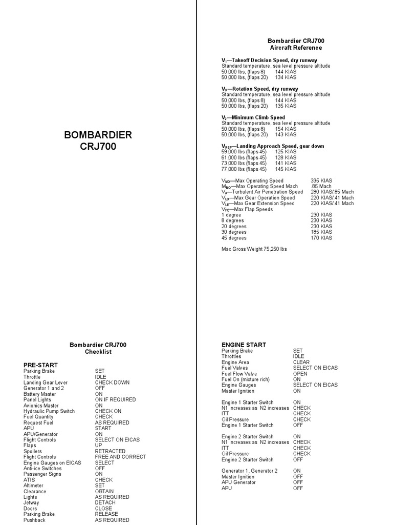 CRJ700 Checklist | PDF | Takeoff | Flap (Aeronautics)