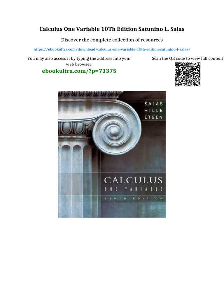 Calculus One Variable 10th Edition Satunino L. Salas Full Digital ...