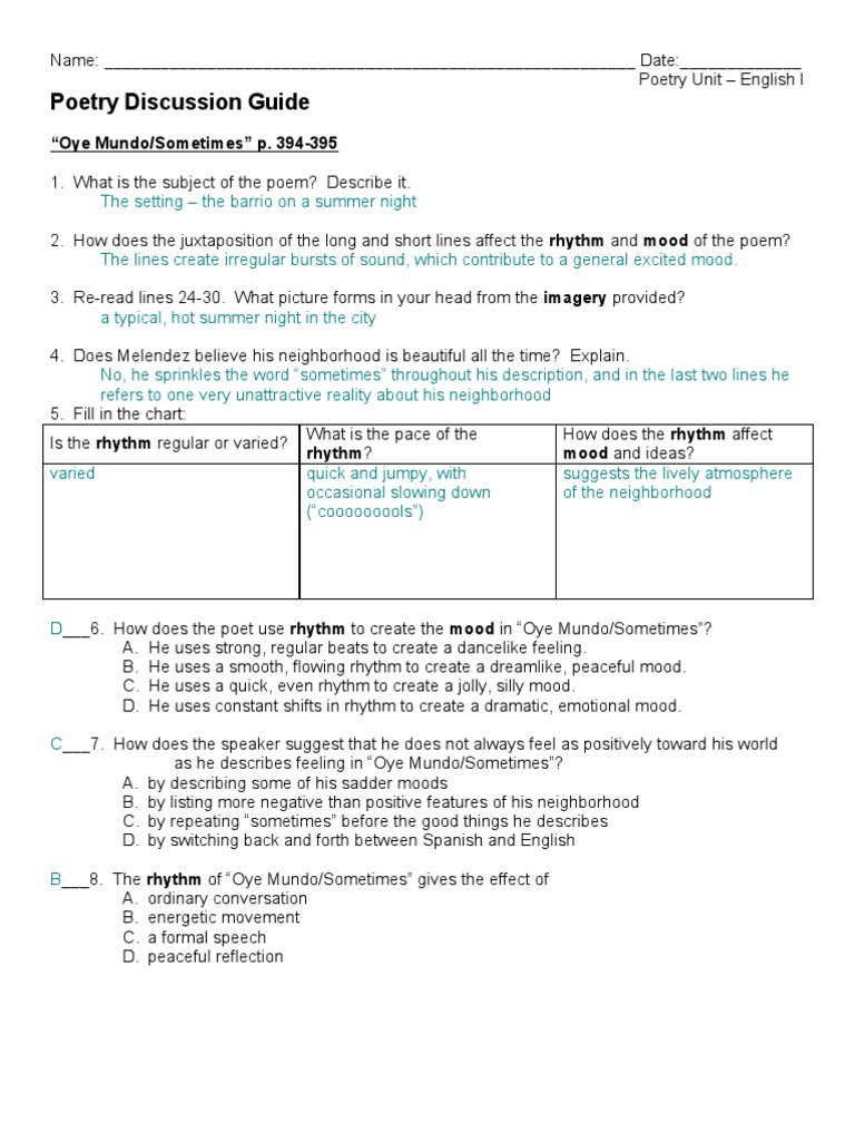Sound Poetry Discussion Guide Key | Download Free PDF | Poetry | Rhythm