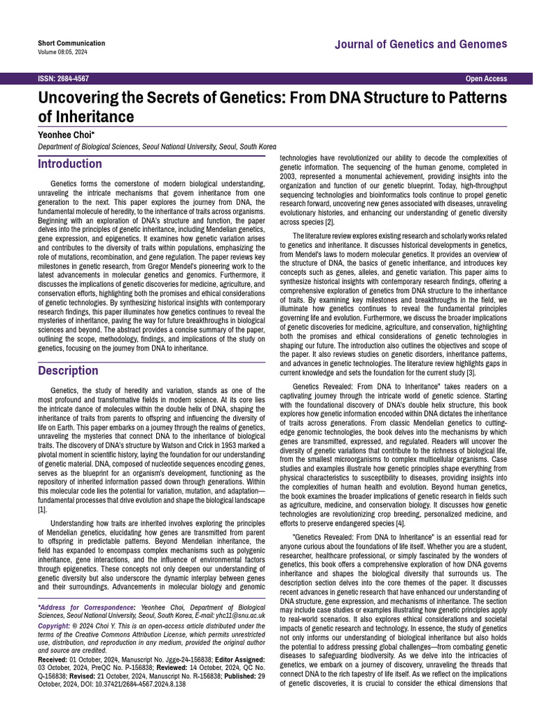 Uncovering The Secrets of Genetics From Dna Structure To Patterns of ...