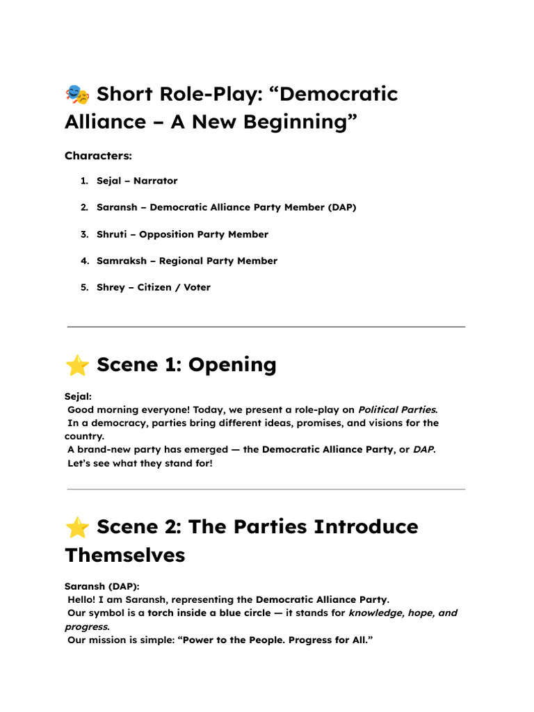 ? Short Role-Play - Democratic Alliance Party | PDF