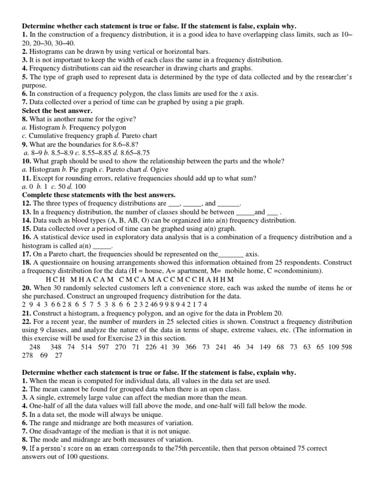 Determine Whether Each Statement Is True or False. (Statistics) | PDF ...