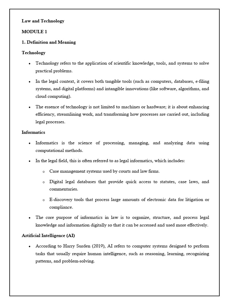 Law and Technology MOD 1-4 | PDF | Intelligence (AI) & Semantics ...