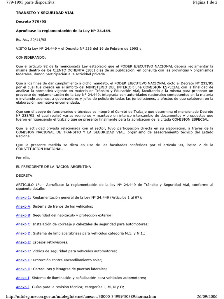 Ley de Tránsito y Seguridad Vial 24449 | PDF | Ejecutivo (gobierno ...