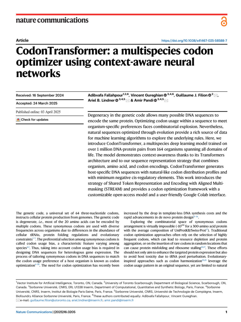 CodonTransformer A Multispecies Codon Optimizer Using Context-Aware ...