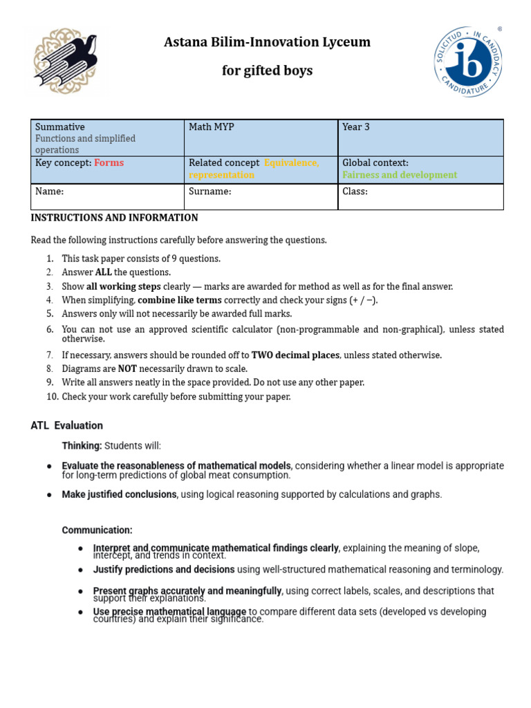 Instructions 7abc Unit 2 Summative Myp 3 2025-26 | PDF | Mathematics ...