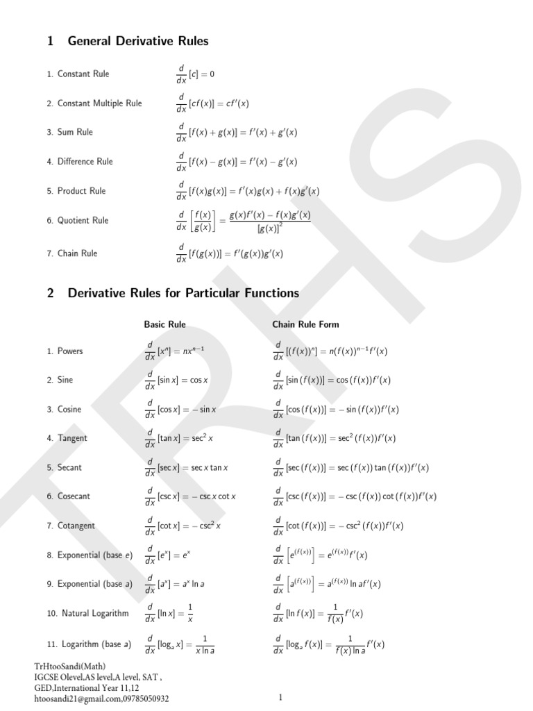 Derivative RULES & Exercises | PDF | Trigonometric Functions ...