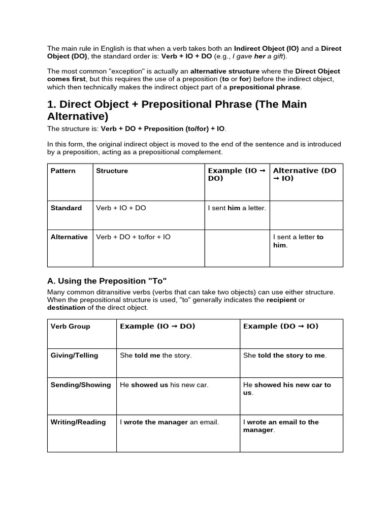 Direct Object + Prepositional Phrase (The Main Alternative) | PDF ...