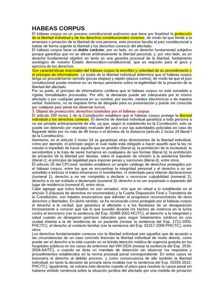 HABEAS CORPUS 1 CONCEPTOS Caracteristicas | PDF | Habeas corpus ...