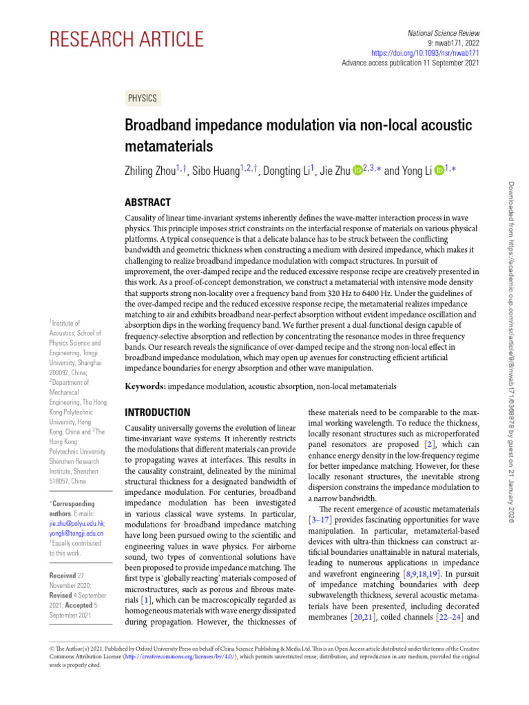 Broadband Impedance Modulation Via Non-Local Acoustic Metamaterials ...