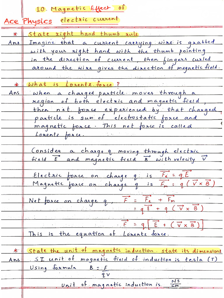 10. Magnetic fields of electric current quick notes | PDF
