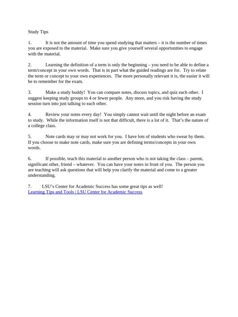 Study Tips - Lsu | PDF