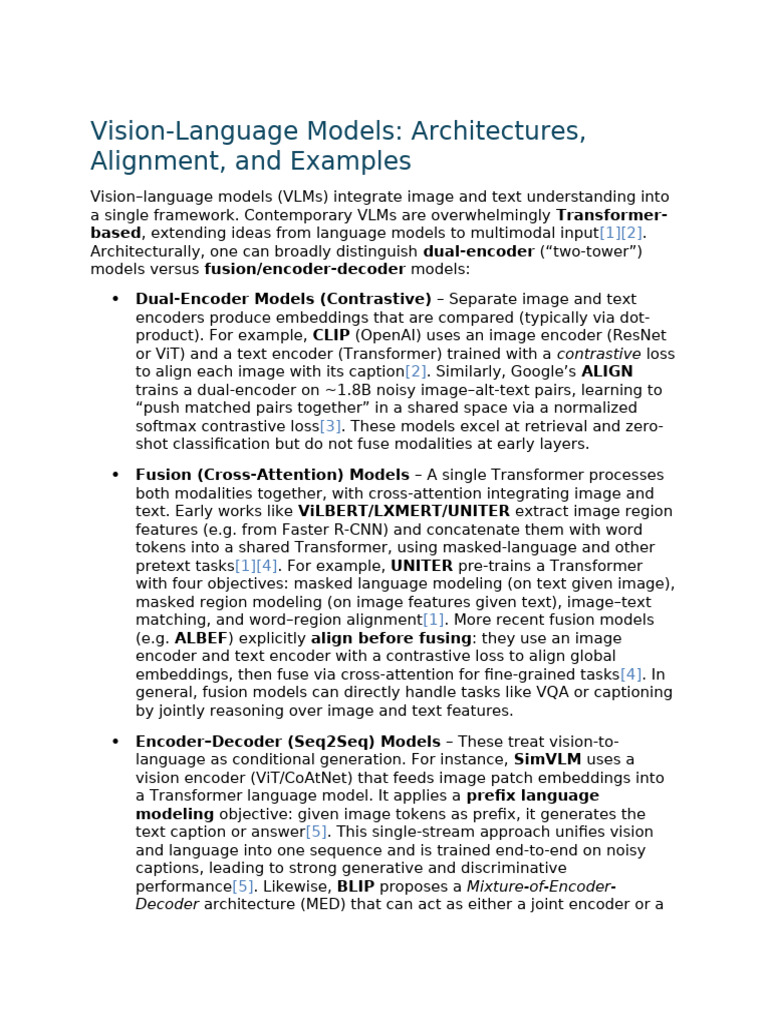 Vision-Language Models - Architectures, Alignment, and Examples | PDF ...