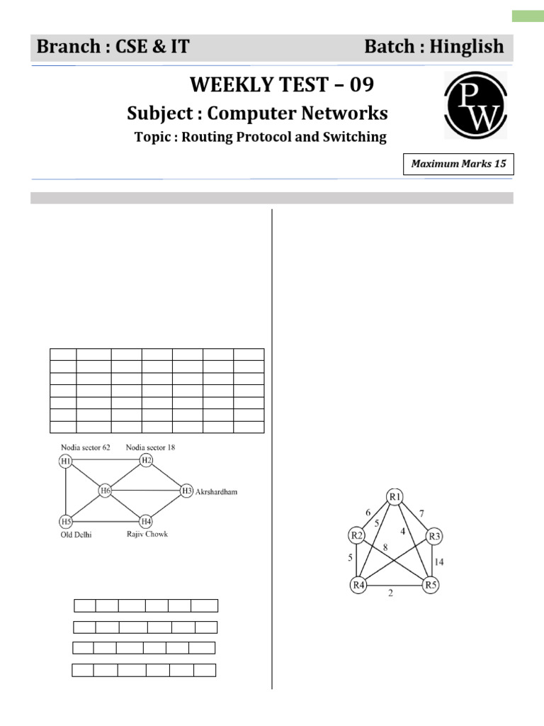 Computer Network - Weekly Test 09 - Test Paper | PDF | Routing ...